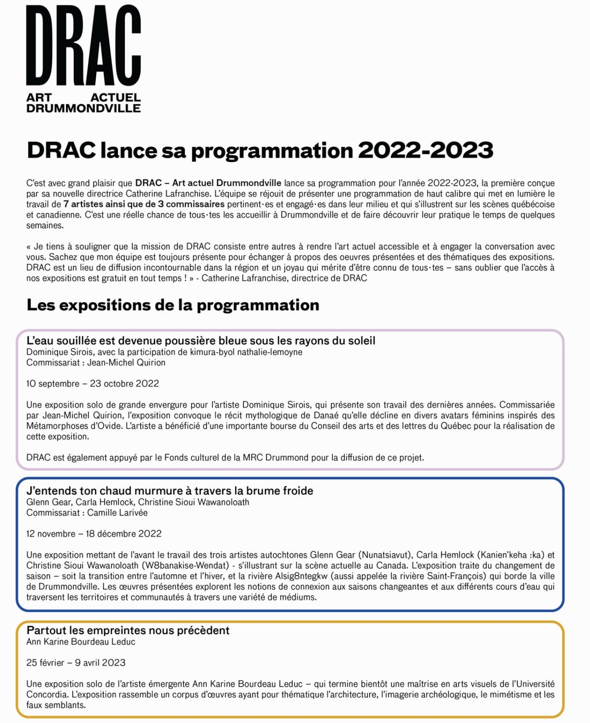 DRAC : programmation 2022-2023 | Arts et culture
