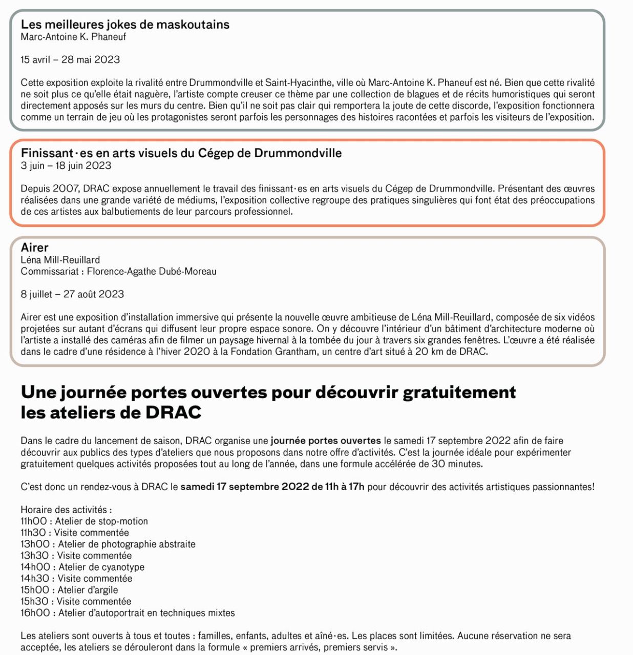 DRAC : programmation 2022-2023 | Arts et culture