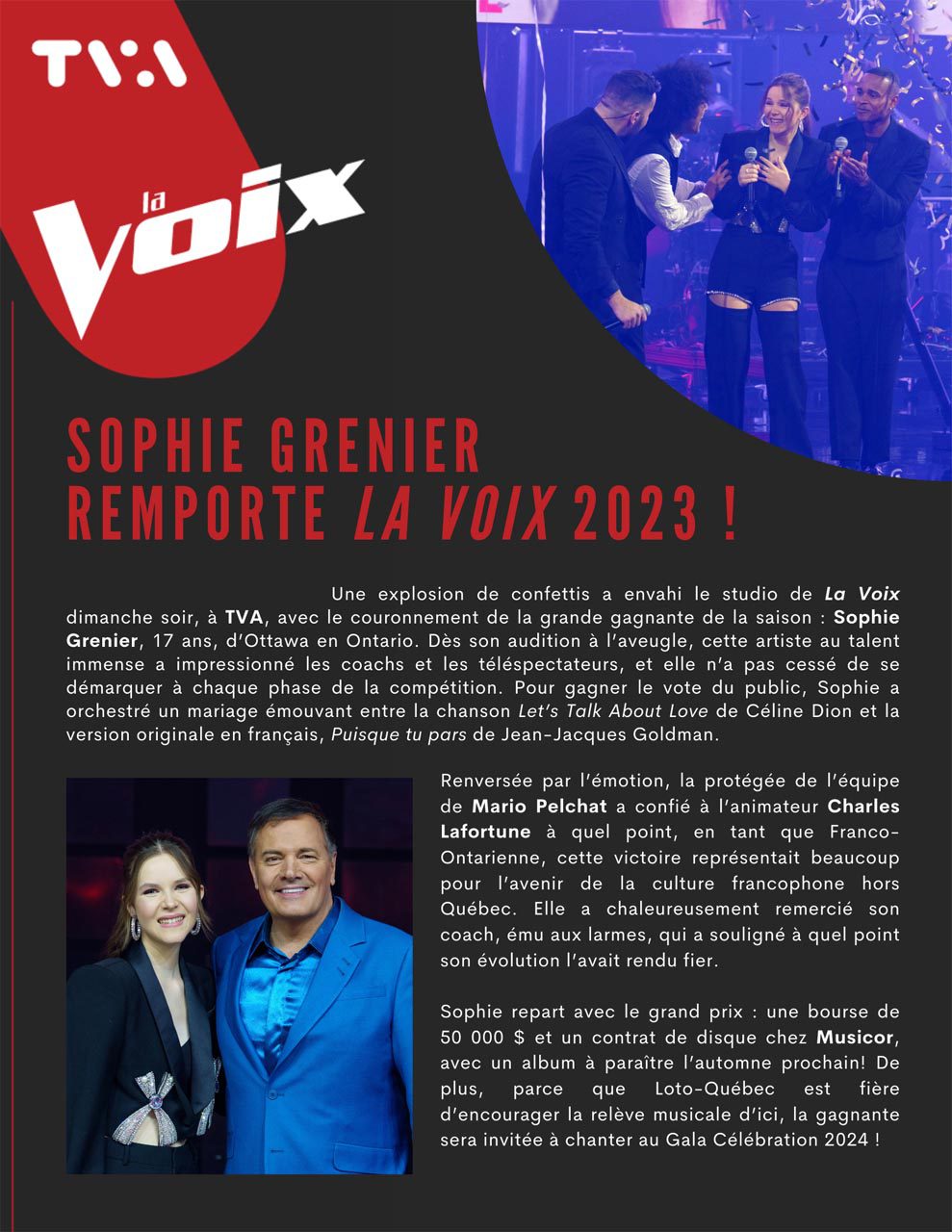 TVA | Sophie Grenier remporte La Voix 2023 ! | Arts et culture